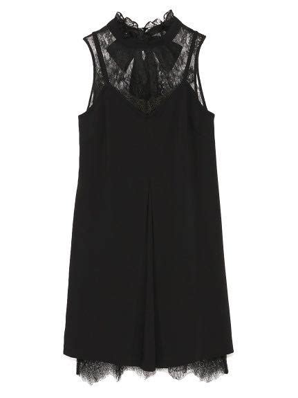 31％割引ブラック系 S【全品送料無料】 レースレイヤード風ドレス リリーブラウン 結婚式ドレス 二次会ドレス お呼ばれ ひざ丈ワンピース