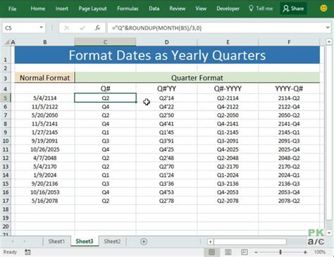 format dates as yearly quarters in excel how to