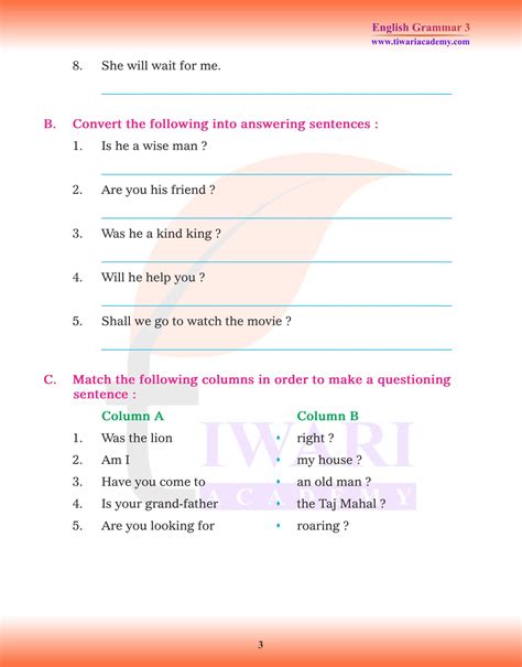 Class 3 English Grammar Chapter 3 Interrogative Sentences 2024 25