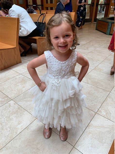 White Lace Flower Girl Dress Romantic Ivory Cream Tulle Wedding Gown