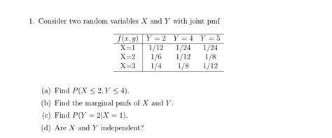 solved 1 consider two random variables x and y with join