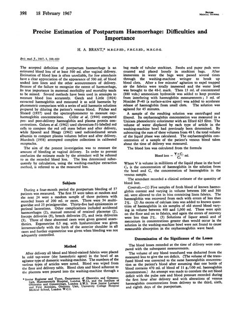 precise estimation of postpartum haemorrhage difficulties and