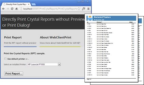 how to directly print a crystal reports to default client printer from