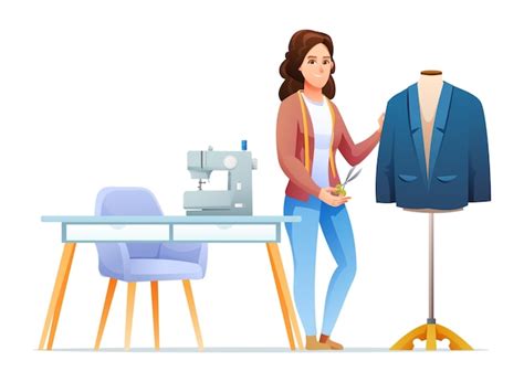 Premium Vector Professional Woman Tailor Standing Near The Suit
