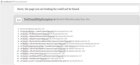 notfoundexception in routecollection php line 161 laravel 5 2