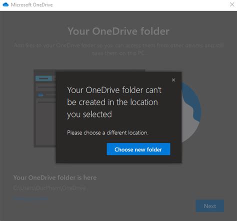 “your onedrive folder can t be created in the location you selected