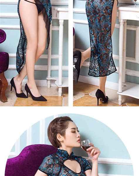 Sexy Nightclub Retro Peacock Embroidery Cheongsam Lingerie Women Lace