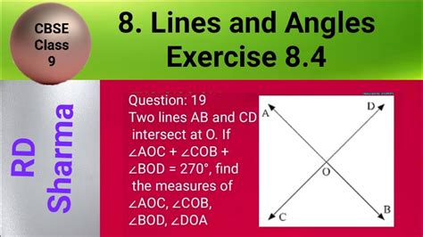 Two Lines Ab And Cd Intersect At O If ∠aoc ∠cob ∠bod 270° Find The