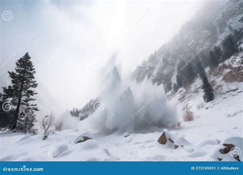 Snowstorm With Heavy Snowfall Causing Avalanches To Tumble Down The