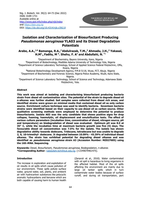 Pdf Isolation And Characterization Of Biosurfactant Producing