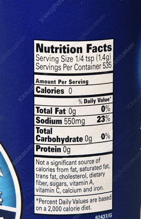 Salt Nutrition Label Stock Image C039 0960 Science Photo Library