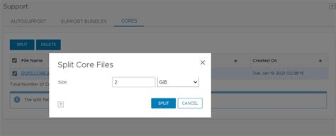 data domain split and download core file using dd gui on ddos 7 x