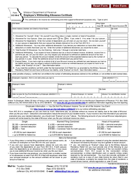 Missouri Form Mo W 4 Pdf Withholding Tax Tax Deduction