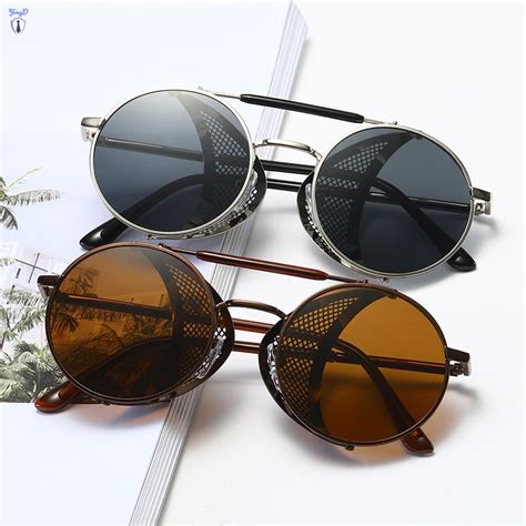 Steampunk Sunglasses Side Shield Goggles Retro Gothic Round Metal Frame