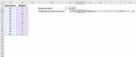 how to calculate weighted standard deviation in excel