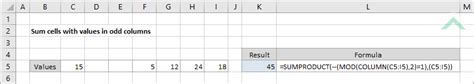 sum cells with values in odd columns excel vba