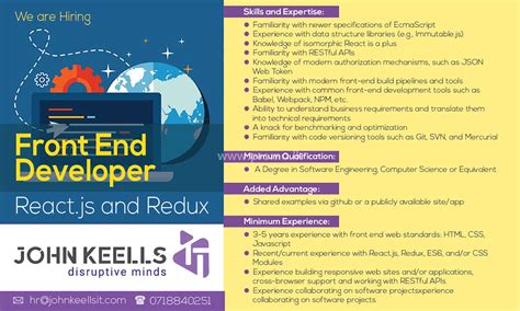 front end developer react js and redux at john keells computer services