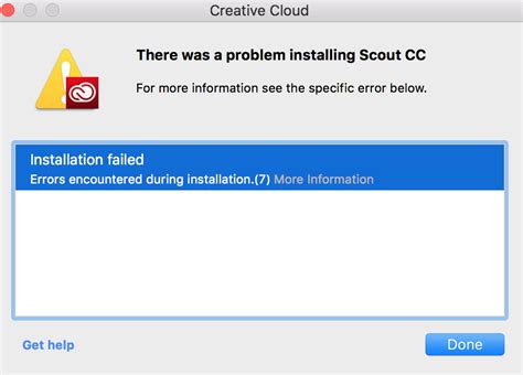 creative cloud desktop app installation failed error message