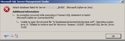 sql error 5120 how to fix it