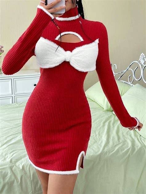 Shein Qutie Vestido Bodycon Con Hemi Corte Detalle De Tira En