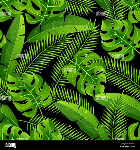 Seamless Pattern With Tropical Palm Leaves Exotic Tropical Plants