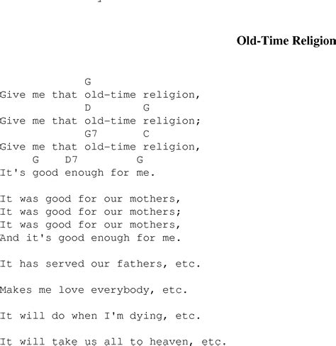 Old Time Religion Christian Gospel Song Lyrics And Chords