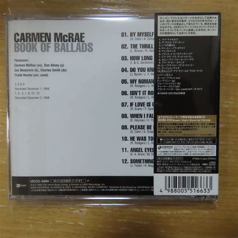【やや傷や汚れあり】4988005516633 【shm Cd】カーメン・マクレエ ブック・オブ・バラーズ Uccu 9469 の落札情報
