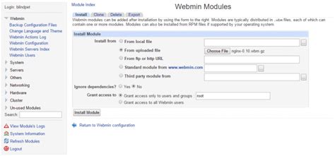 using webmin module to manage nginx sites on easyengine