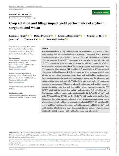 Pdf Crop Rotation And Tillage Impact Yield Performance Of Soybean