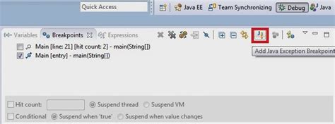 eclipse debugger atrapar excepciones java exception