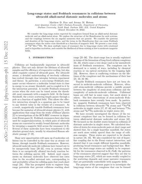 Pdf Long Range States And Feshbach Resonances In Collisions Between