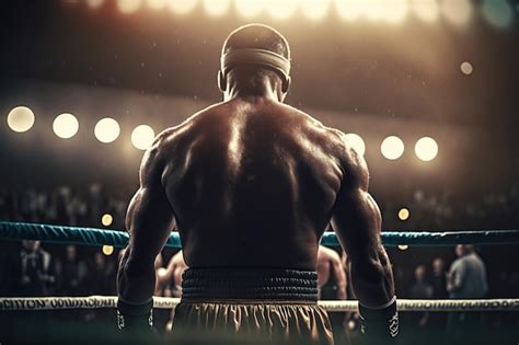 Premium Photo A Boxer Stands In A Ring With His Back Turned To The