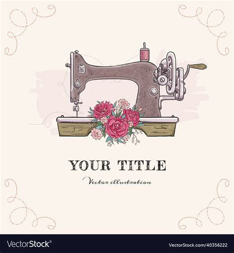 Hand Drawn Sewing Machine And Flowers Royalty Free Vector