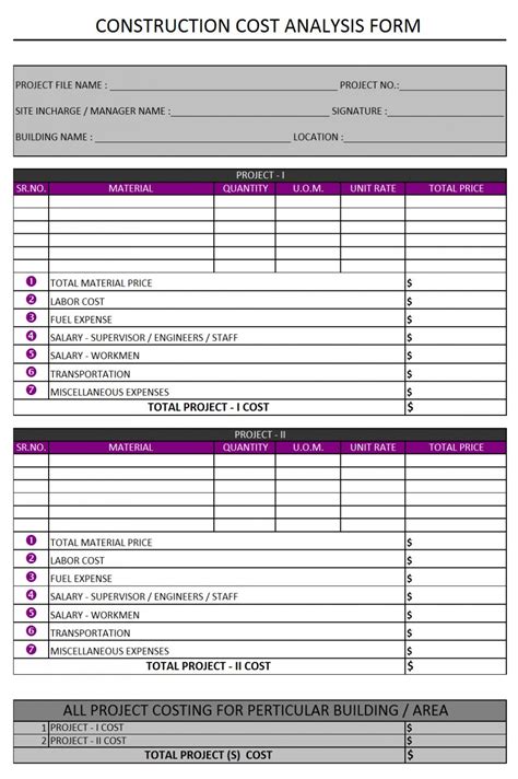An Invoice Form For Construction With The Words Construction Cost And