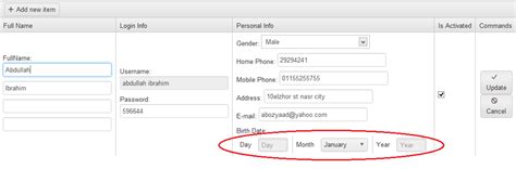 dropdownlistfor and integertextboxfor inside grid in ui for asp mvc