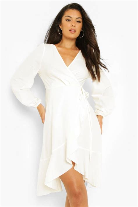 Crepe Ruffle Wrap Midi Skater Dress Boohoo
