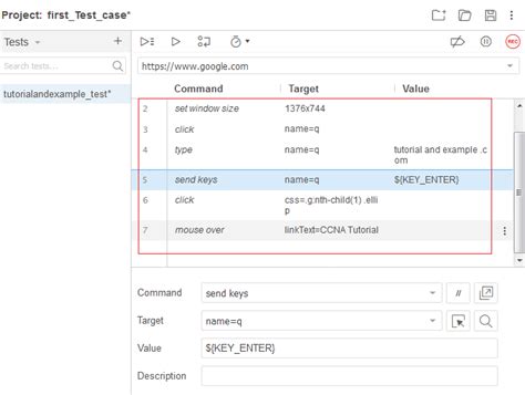 first test case of selenium ide