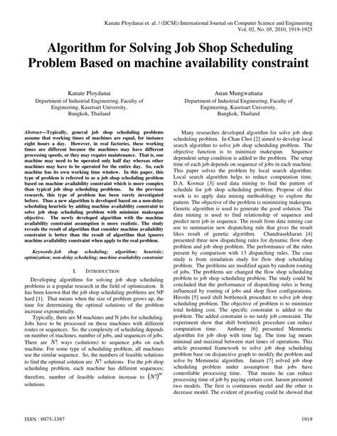 pdf algorithm for solving job shop scheduling problem based on