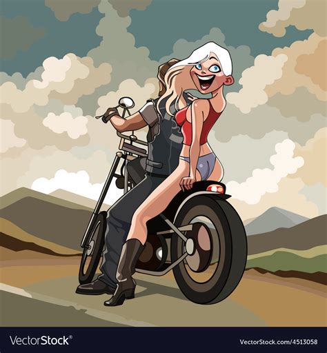 Cartoon Guy With A Happy Woman On A Motorcycle Vector Image