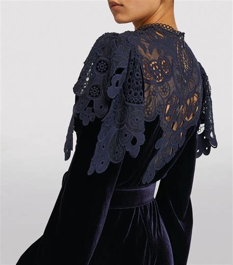 Costarellos Blue Velvet Lace Detail Ashley Gown Harrods Uk