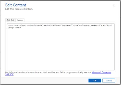 dynamics 365 html web resource example carl de souza