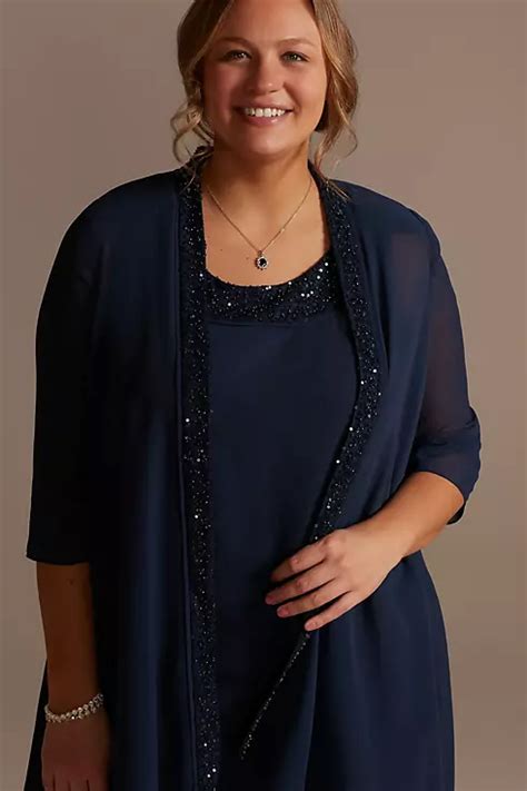 Tonal Beaded Chiffon Plus Size Pantsuit Davids Bridal