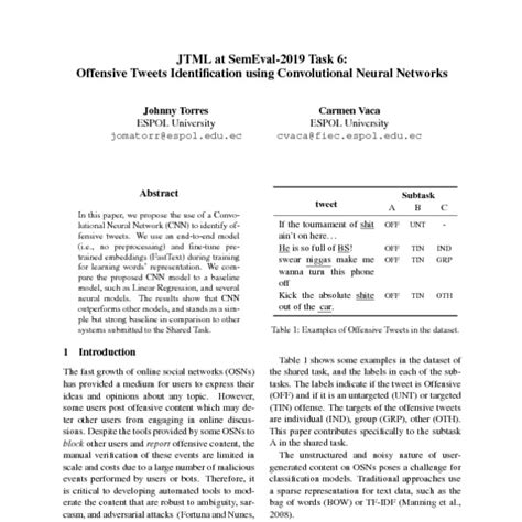jtml at semeval 2019 task 6 offensive tweets identification using