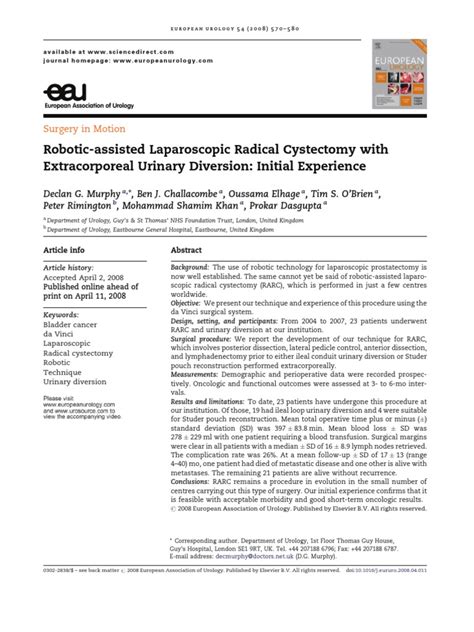 Robotic Assisted Laparoscopic Radical Cystectomy With Extracorporeal