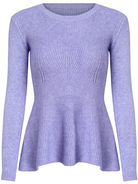 Purple Round Neck Ruffle Knit Sweater Shein Sheinside