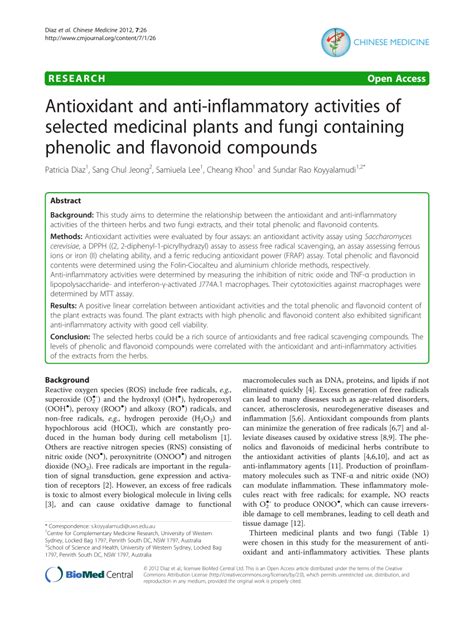 Pdf Antioxidant And Anti Inflammatory Activities Of Selected