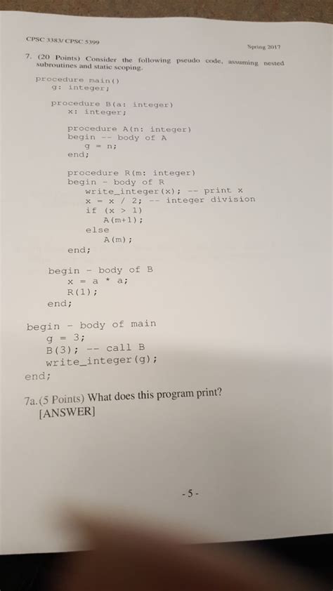 solved consider the following pseudo code assuming neste