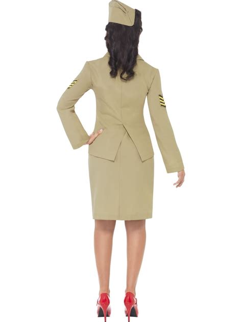 Ladies Retro Officer Wartime Ww2 1940s Army Khaki Uniform Fancy Dress