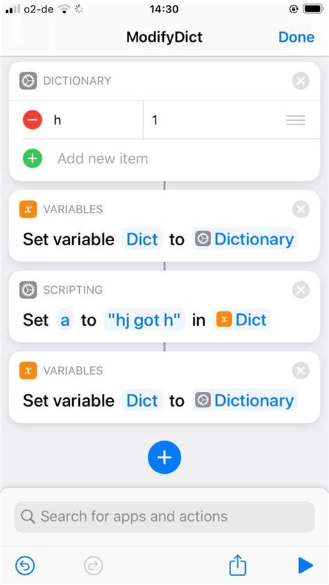 dictionary ios shortcuts setting nested dictionaries with