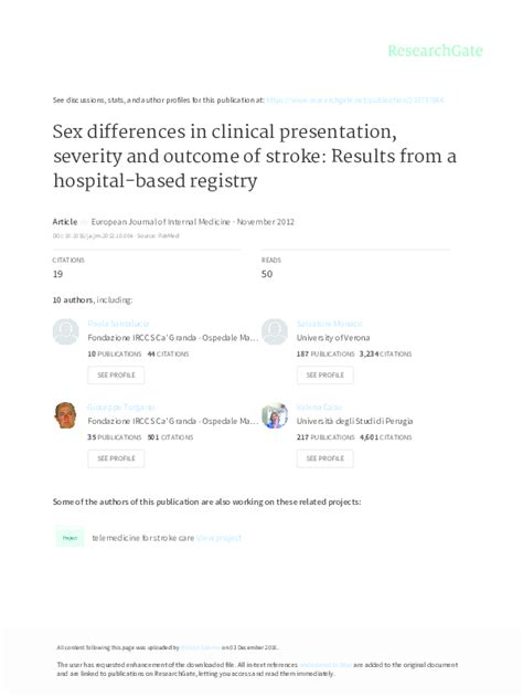 pdf sex differences in clinical presentation severity and outcome of